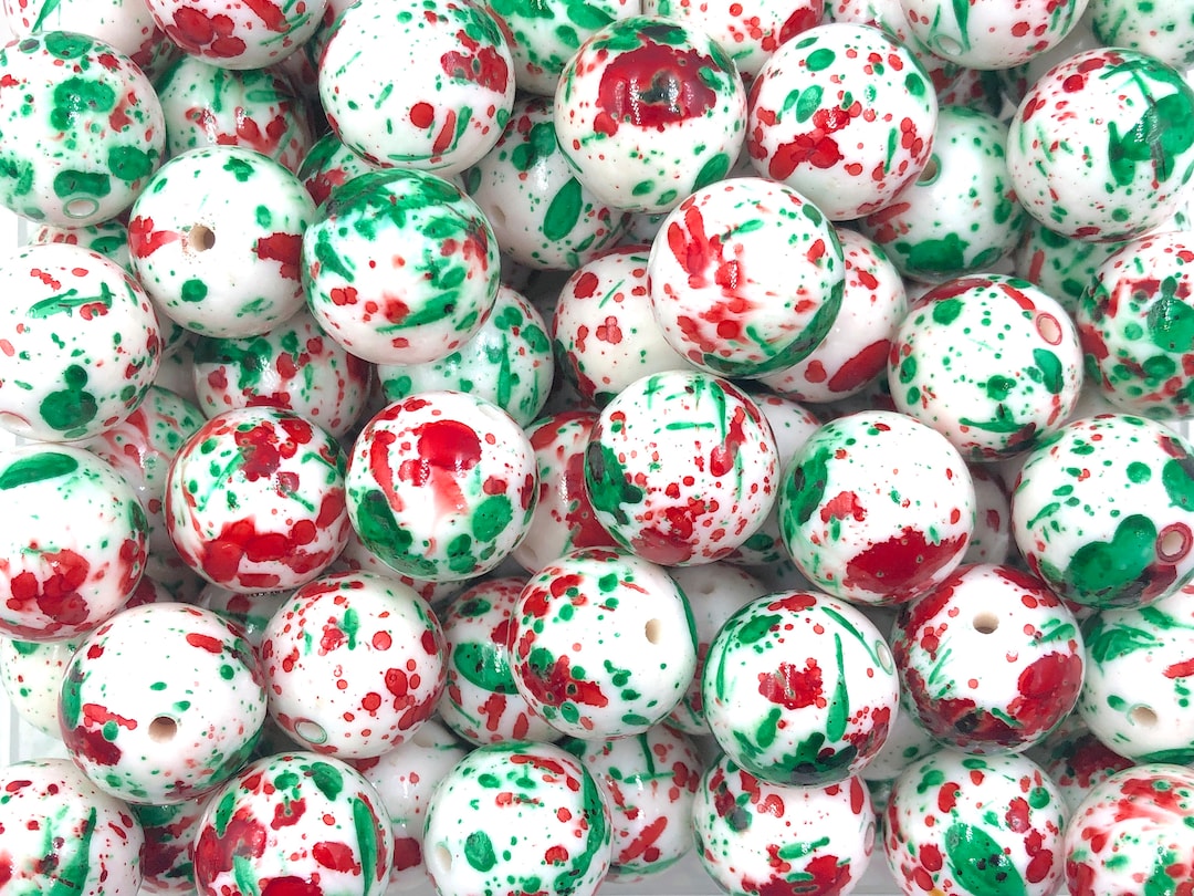 20mm Red and Green Splatter Chunky Beads, 20mm Beads, Christmas ...