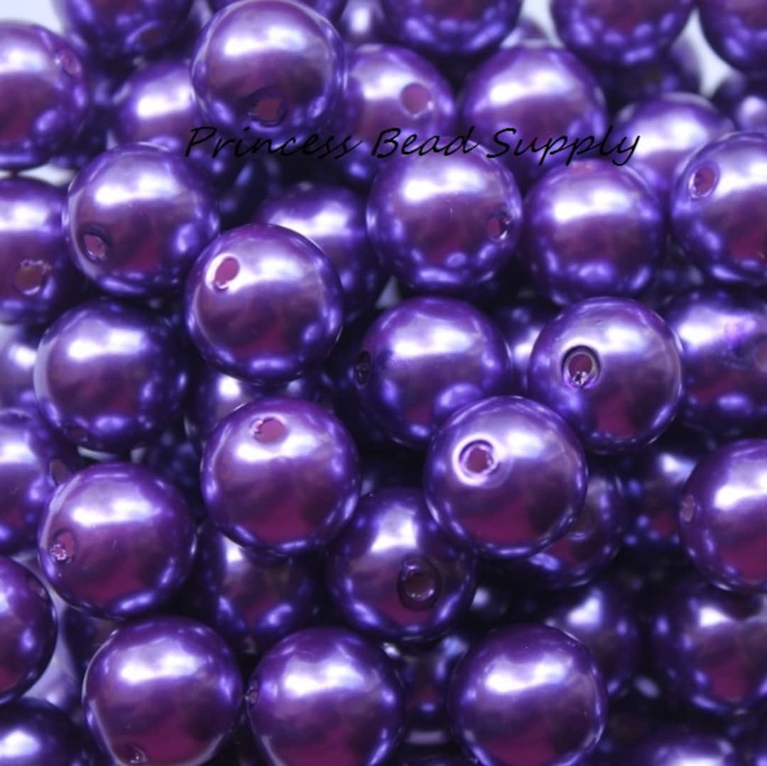 12mm Dark Purple Pearl Beads Set of 20 or 50, Chunky Beads, Acrylic ...