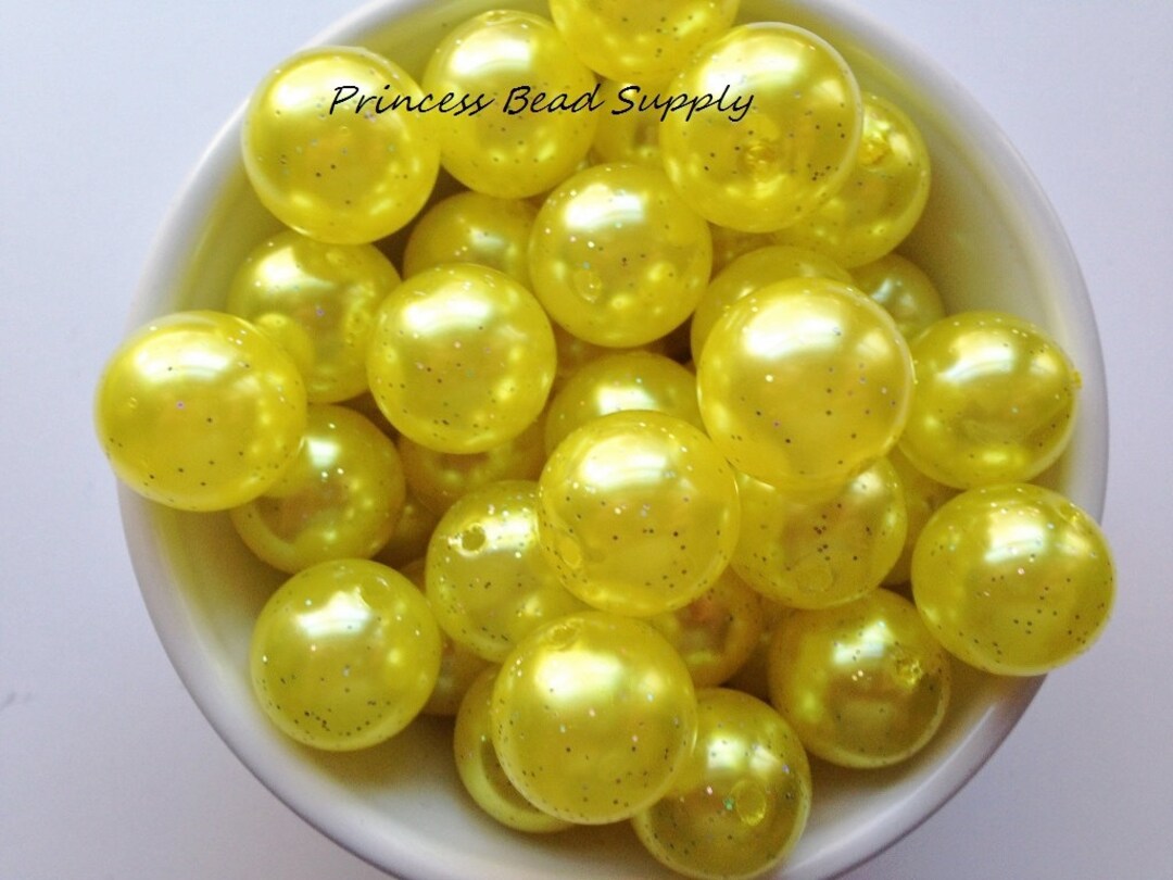 20mm Yellow Glitter Pearl Chunky Beads Set of 10, Yellow Glitter Pearls ...