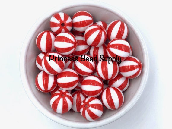 20mm Red & White Beach Ball Beads Red Striped Chunky Beads | Etsy