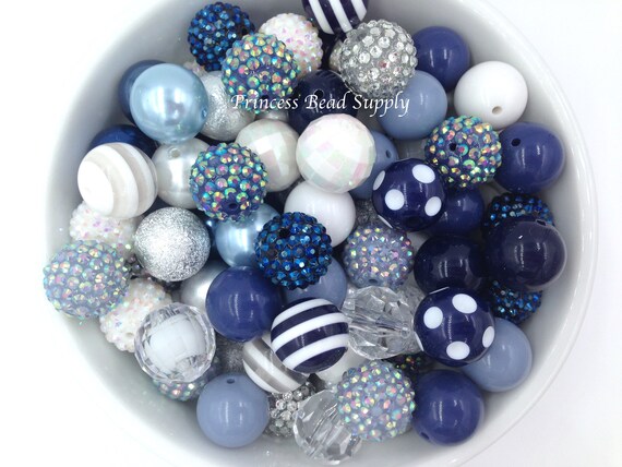 50 or 100 20mm Chunky Bulk Bead Shades of Blue and White Bulk - Etsy