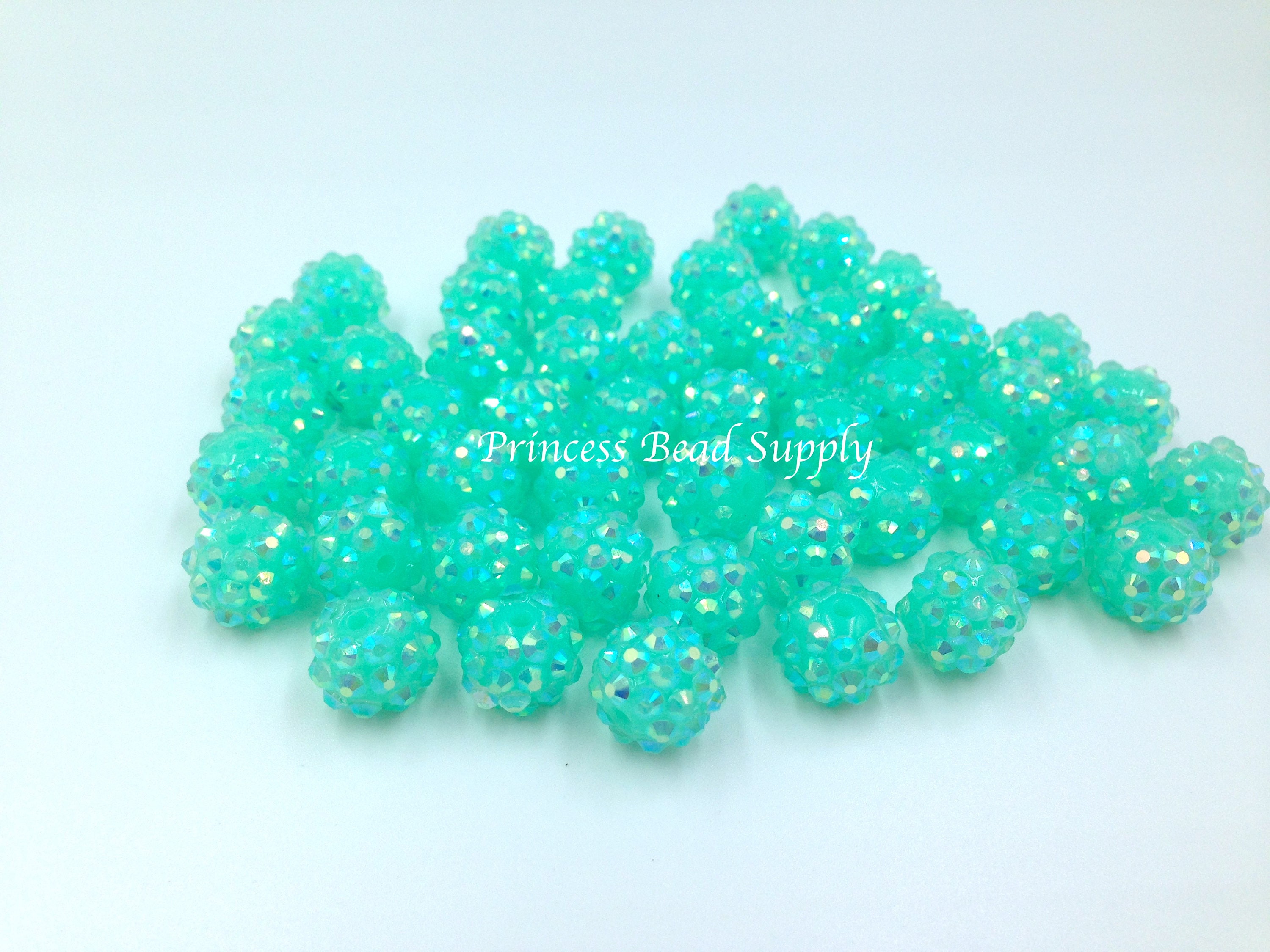 12mm Neon Turquoise Rhinestone Beads Set of 10 20 or 50 | Etsy