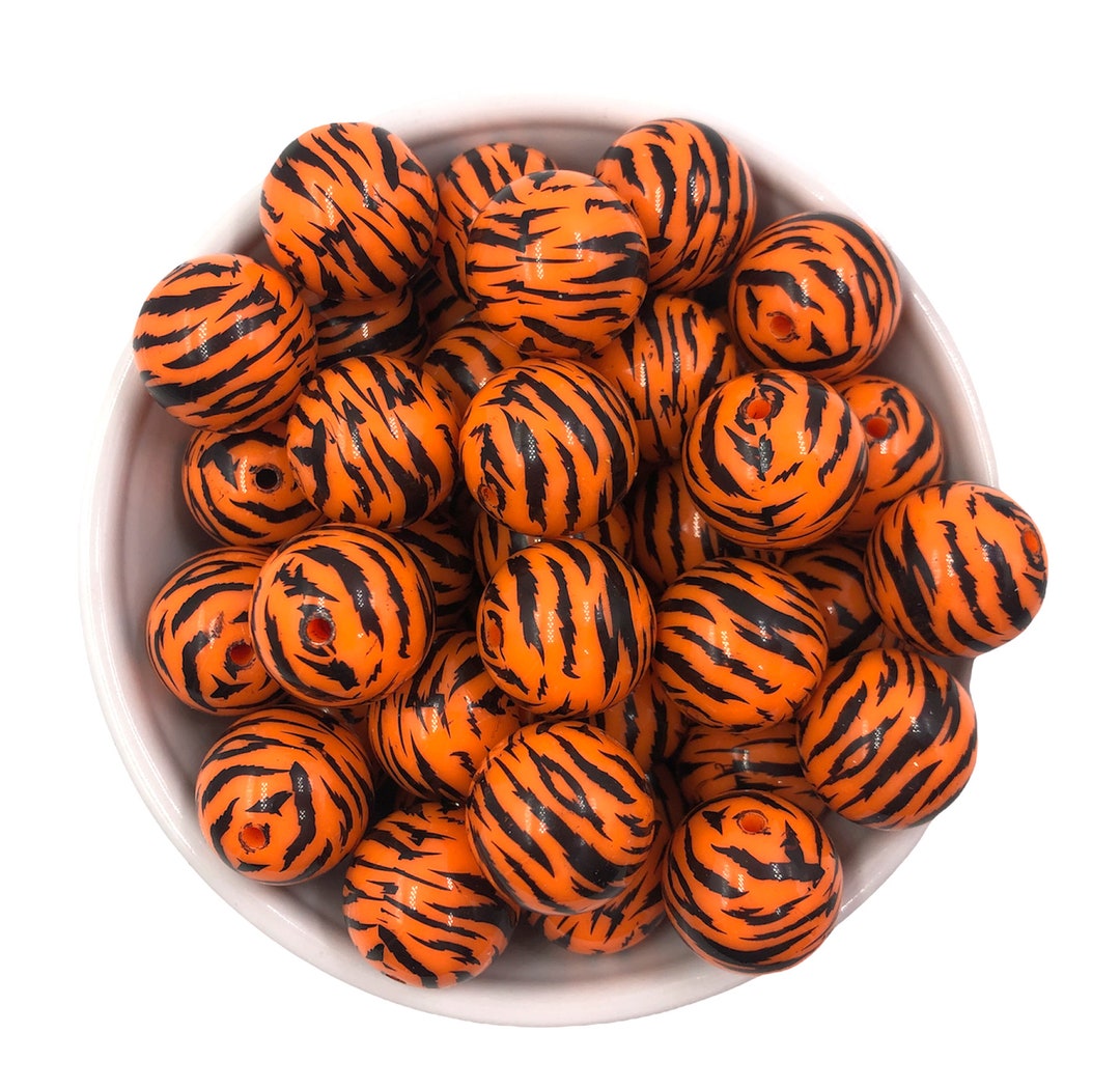 NEW! 20mm Orange Tiger Print Chunky Beads, Zebra Beads, Tiger Striped ...