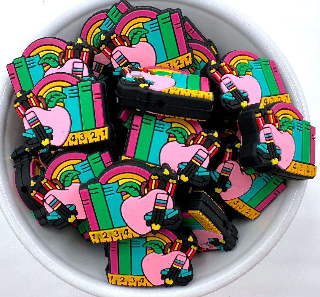 Pink Apple & Books Silicone Focal Beads, Silicone Beads, Wholesale ...