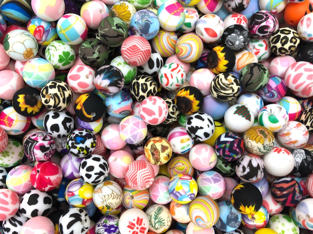BULK 15mm Assorted Printed Round Silicone Bead Mix - Etsy
