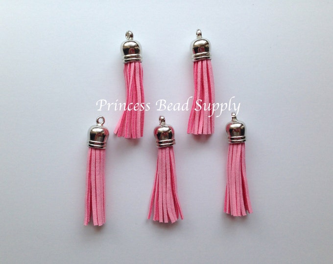 50mm Pink Suede Leather Tassels for Necklaces Set of 3 5 or - Etsy