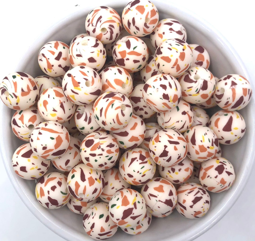 15mm Fall Terrazzo Print Silicone Beads, Terrazzo Printed Silicone ...