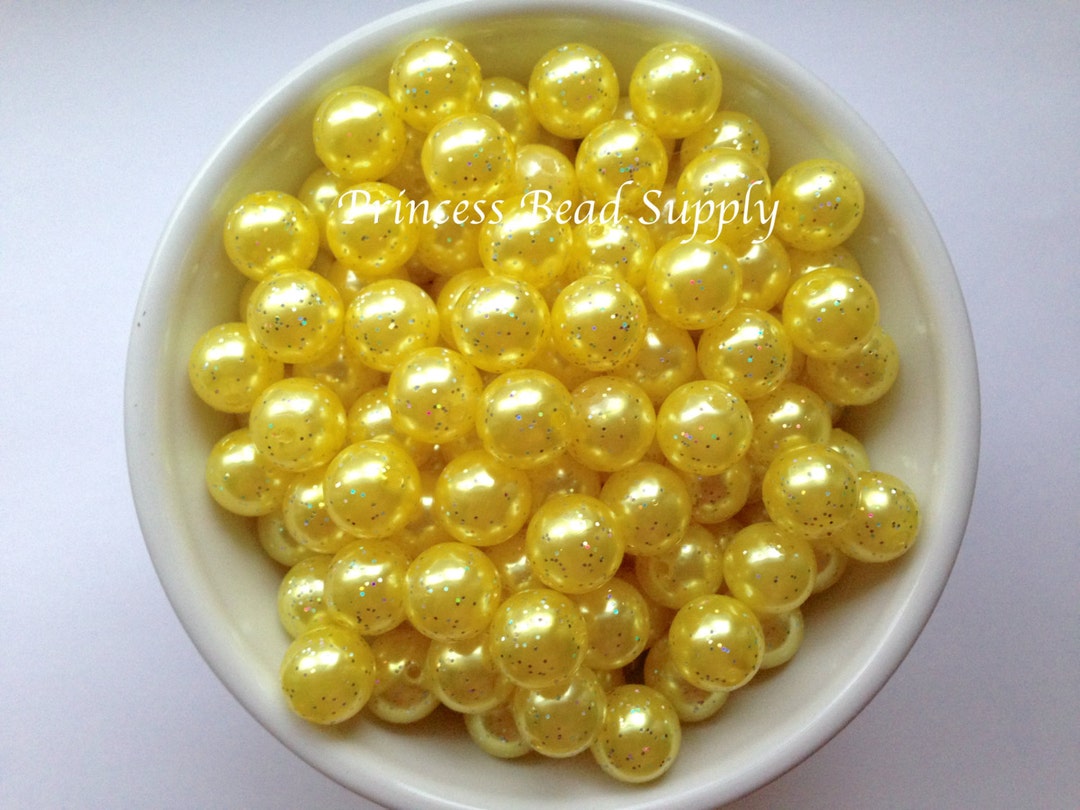 12mm Yellow Glitter Pearl Beads Set of 20 or 50, 12mmm Yellow Glitter ...