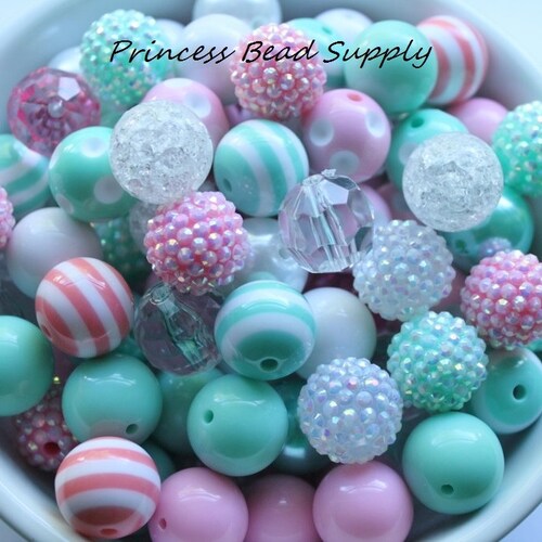 Mint Gold and White Mix 50 or 100 20mm Chunky Bulk Beads - Etsy