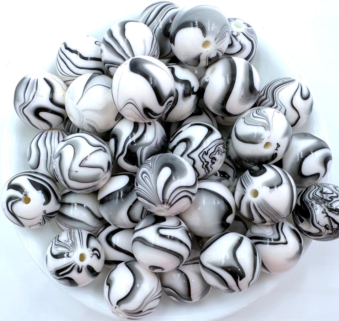 20mm White & Black Swirl Chunky Beads, 20mm Marble Beads, Chunky Beads ...