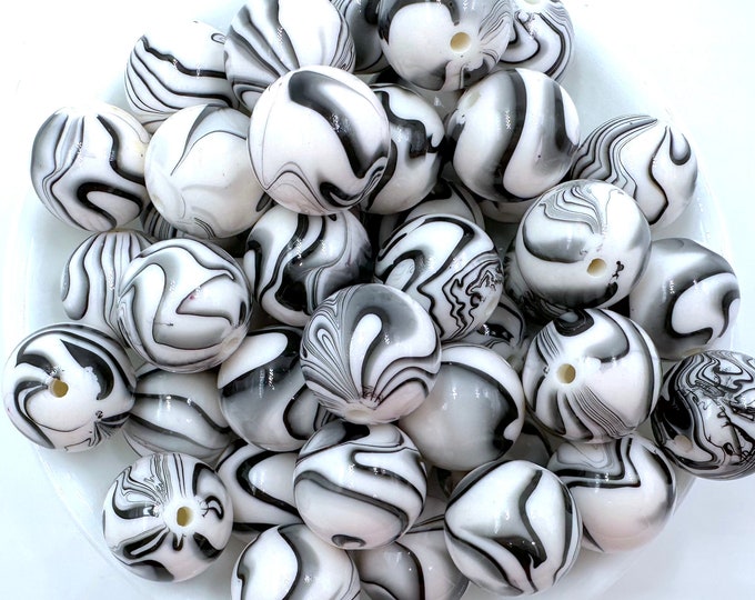20mm White & Black Swirl Chunky Beads, 20mm Marble Beads, Chunky Beads ...