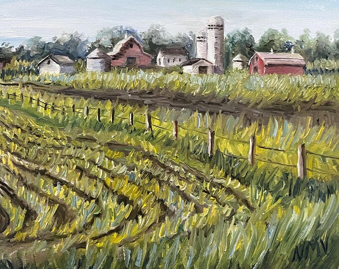 SPRING GROWTH Original Oil Landscape Painting Farm Red Barn Silos Field ...