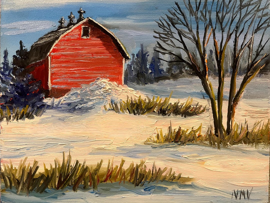 WINTER SENTRY Original Oil Landscape Winter Painting 10x8 Inches Barn ...