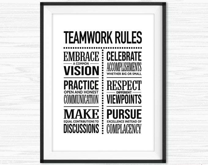 Teamwork Signs Teamwork Rules Wall Art Teamwork Quotes Inspirational ...
