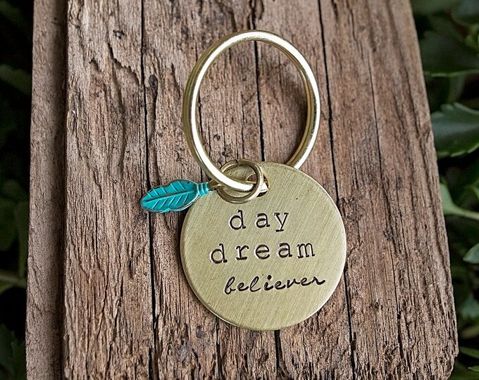 Daydream Believer Hand Stamped Keychain | Boho Bohemian Feather Gifts ...