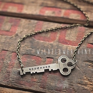 Kindness Key Necklace | Hand Stamped Vintage, Repurposed, Sideways ...