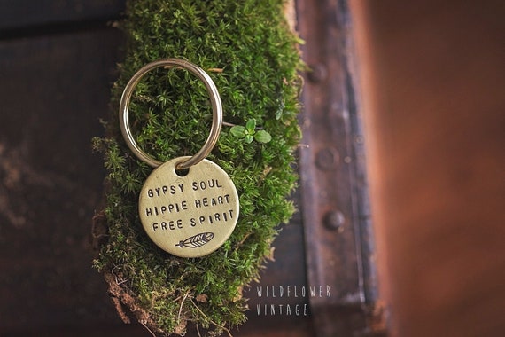 Gypsy Soul Hippie Heart Free Spirit key chain hand stamped | Etsy