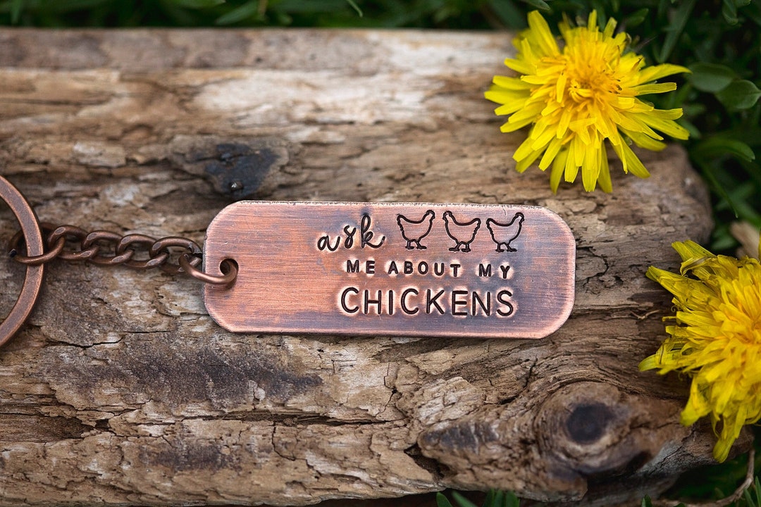 Ask Me About My Chickens Keychain | Hand Stamped Hens | Chicken Lady ...