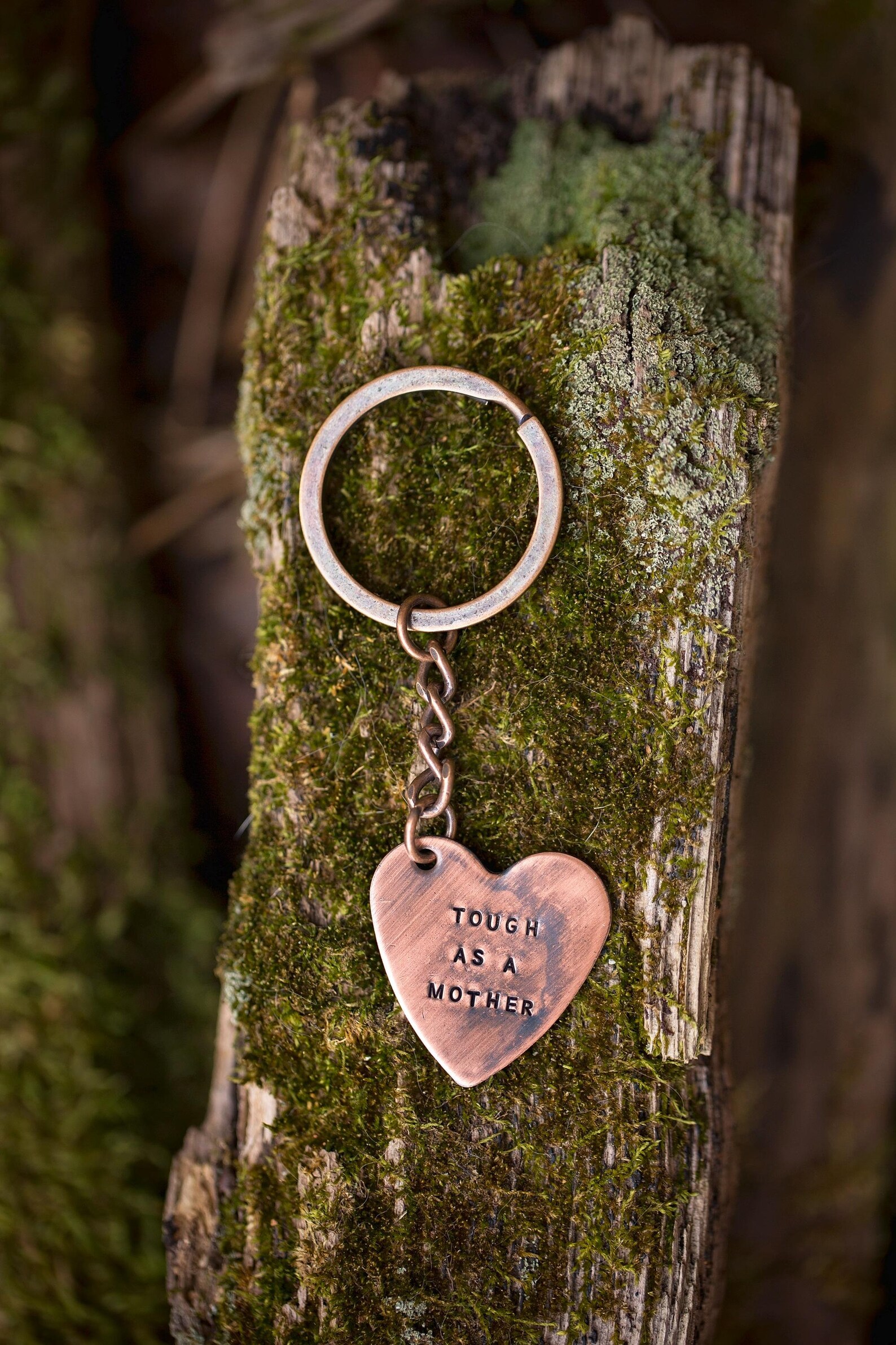 Tough as a Mother Keychain | Hand Stamped Copper Heart Mom Key Ring ...