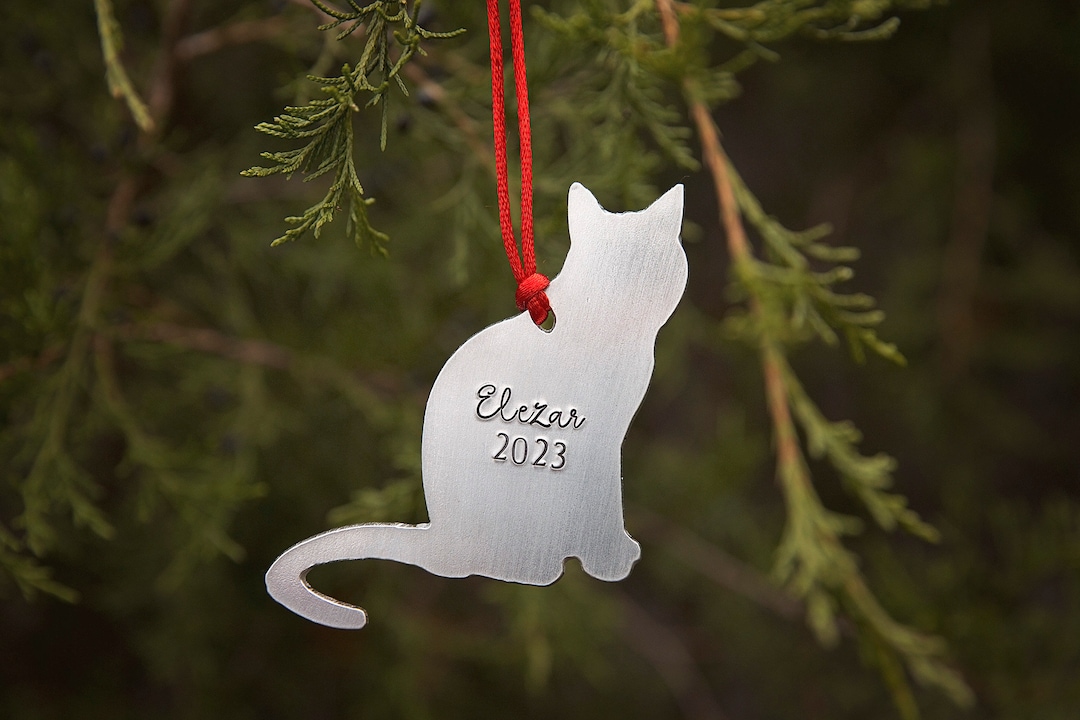 Personalized Cat Ornament | Custom Memorial Name Kitten Metal Christmas ...