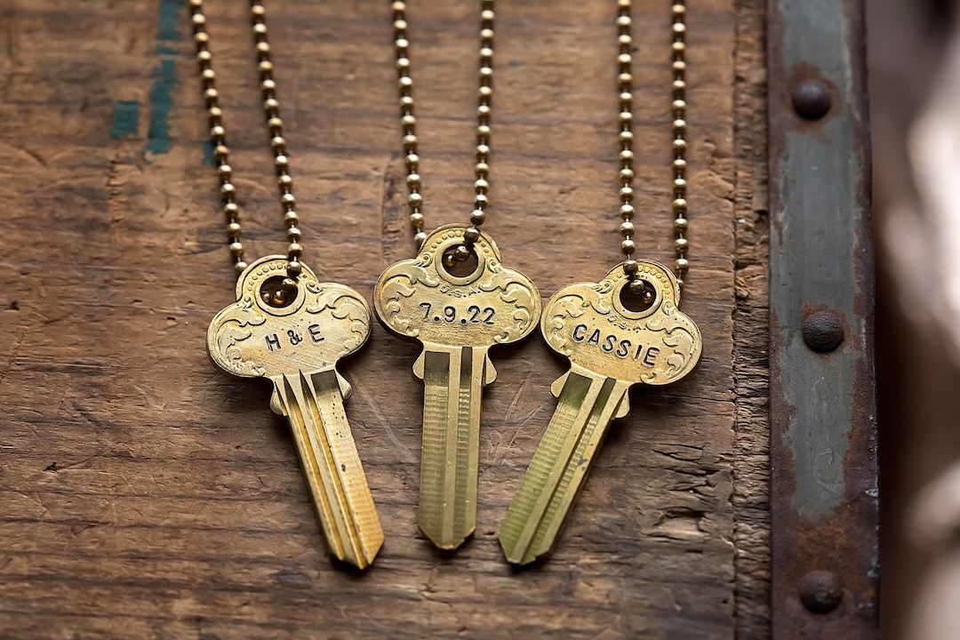 Double-sided Ornate Key Necklace | Vintage Repurposed Handstamped Gift ...