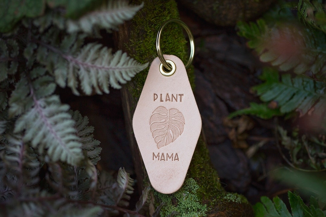 Plant Mama Monstera Leaf Keychain | Leather Hotel Fob | Hand Stamped ...