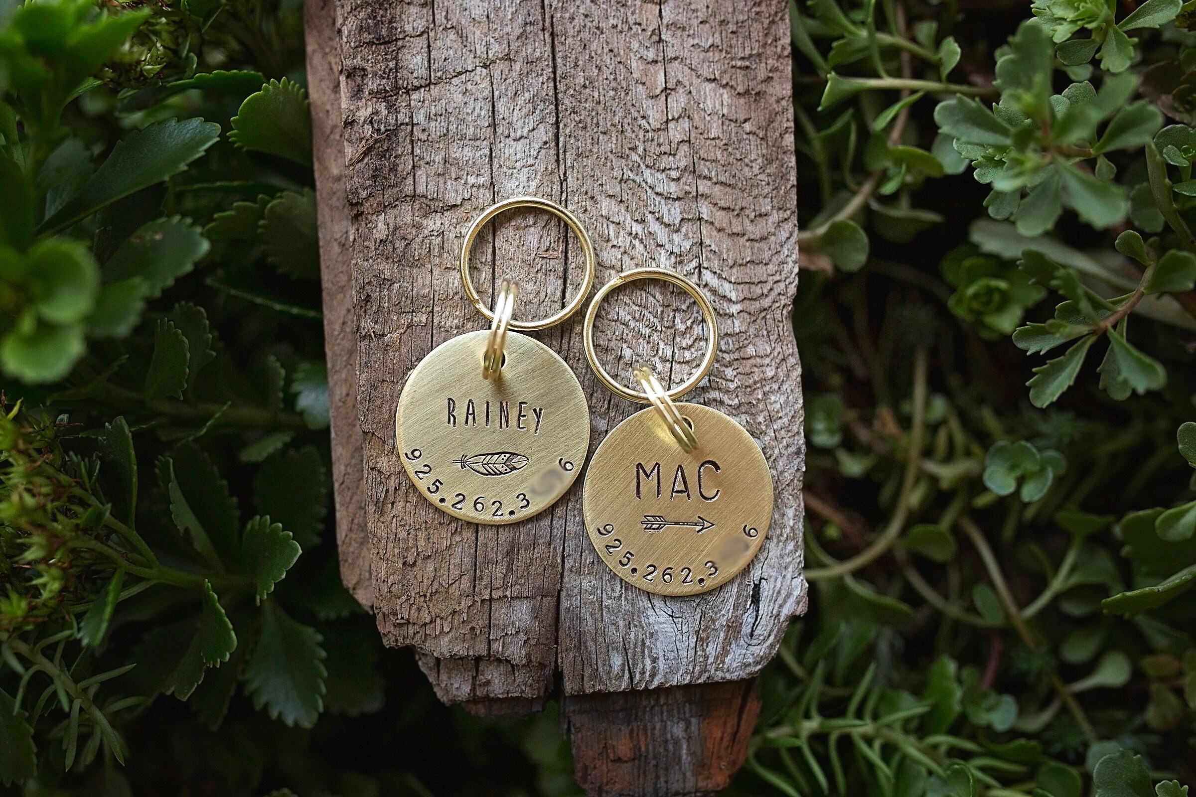 Dog ID Tag Hand Stamped Personalized Brass Boho Pet Tag | Etsy