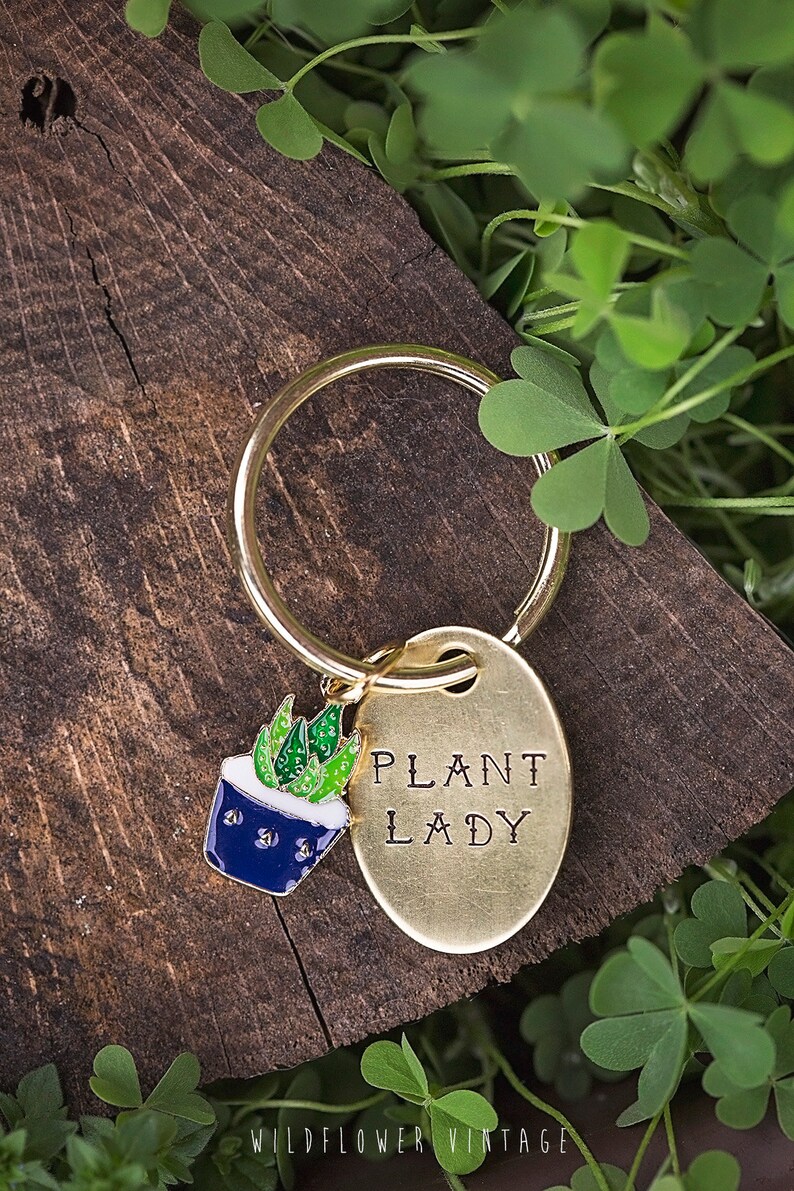 Plant Lady Key Chain Succulent Hand Stamped Brass Key Ring - Etsy