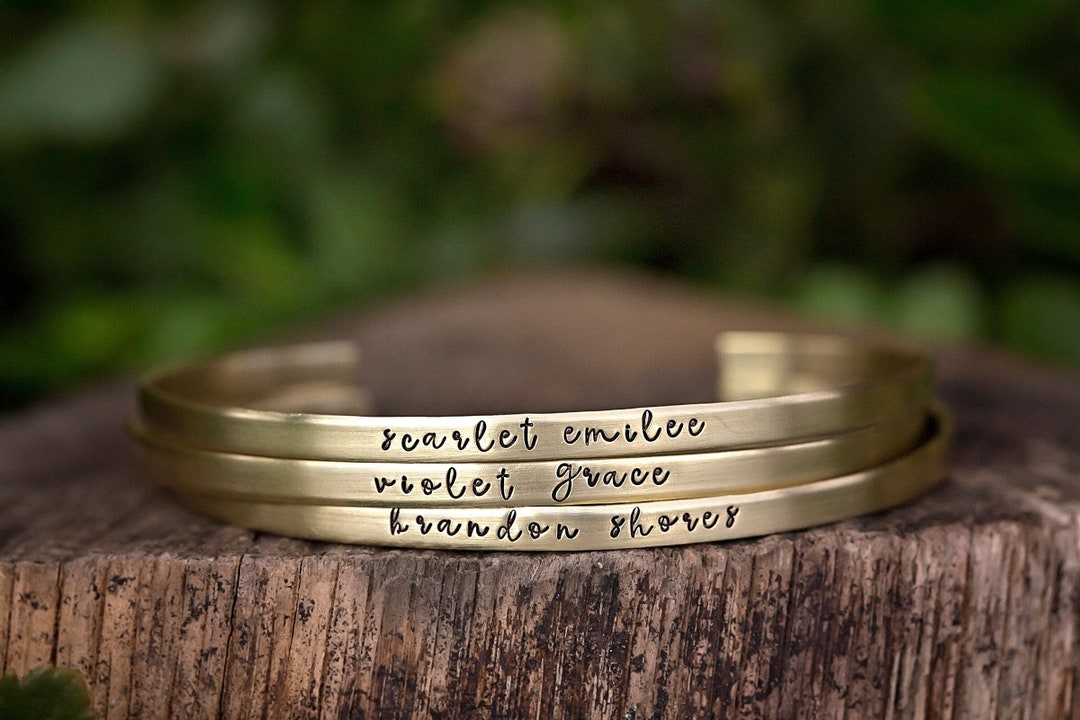 Dainty Cursive Stacking Bracelet | Custom Word Cuff | Kids Name Jewelry ...