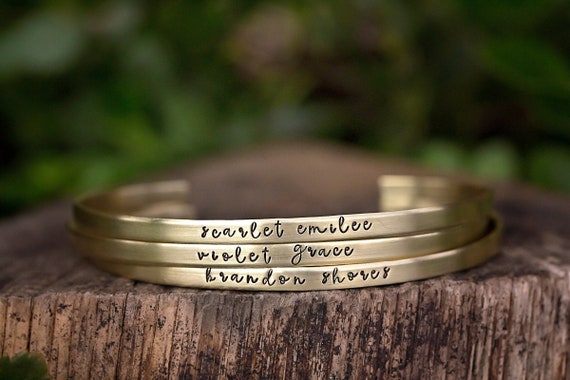 Dainty Cursive Stacking Bracelet Custom Word Cuff Kids | Etsy