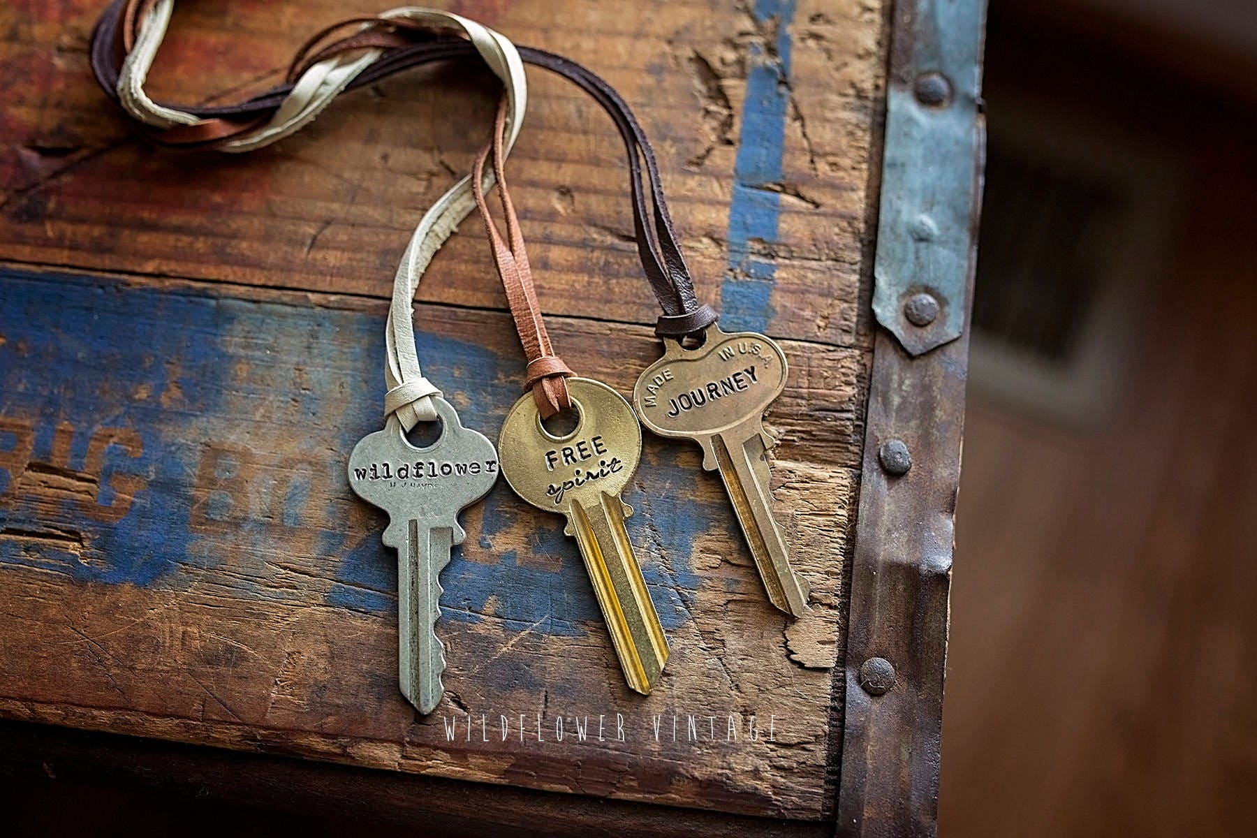 Custom Hand Stamped Key Necklace Leather Cord Hand Stamped | Etsy