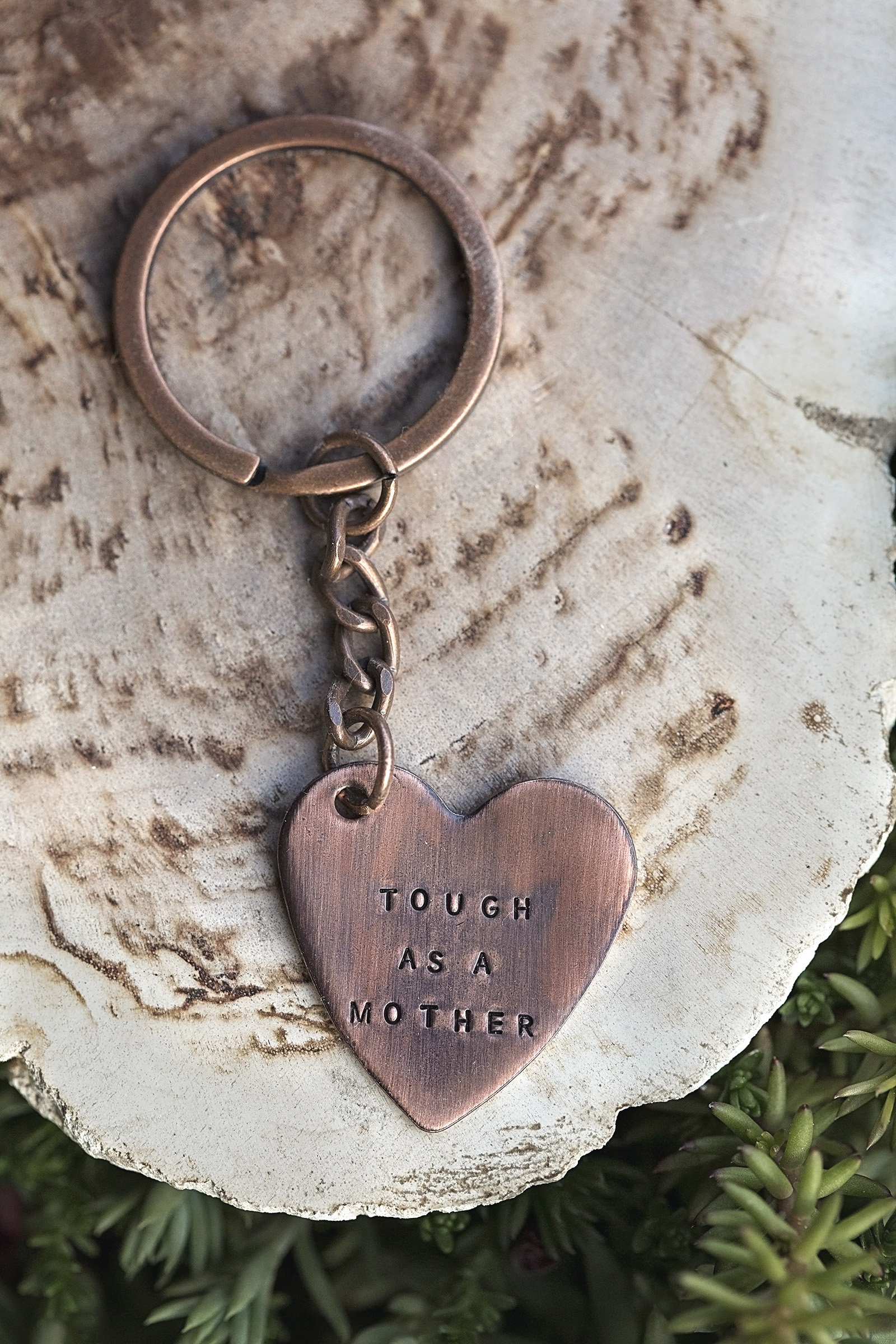 Tough as a Mother Keychain | Hand Stamped Copper Heart Mom Key Ring ...