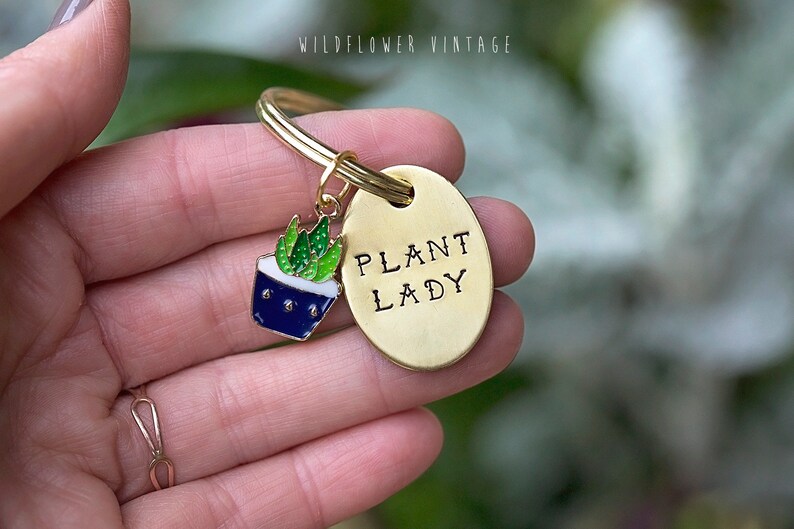 Plant Lady Key Chain Succulent Hand Stamped Brass Key Ring - Etsy