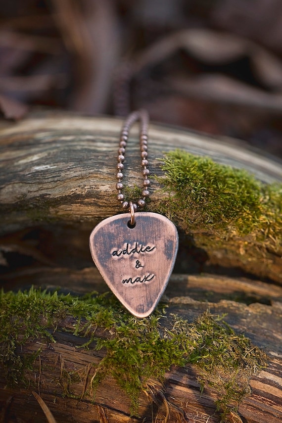 PERSONALIZED Guitar Pick Necklace Custom Hand Stamped Copper Personalized Music Lover Gift Etsy