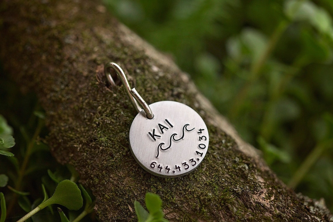 Hand Stamped Ocean Wave Dog ID Tag | Personalized Aluminum Pet Tag - Etsy