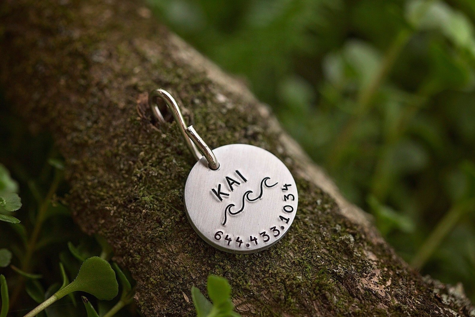 Hand Stamped Ocean Wave Dog ID Tag | Personalized Aluminum Pet Tag - Etsy