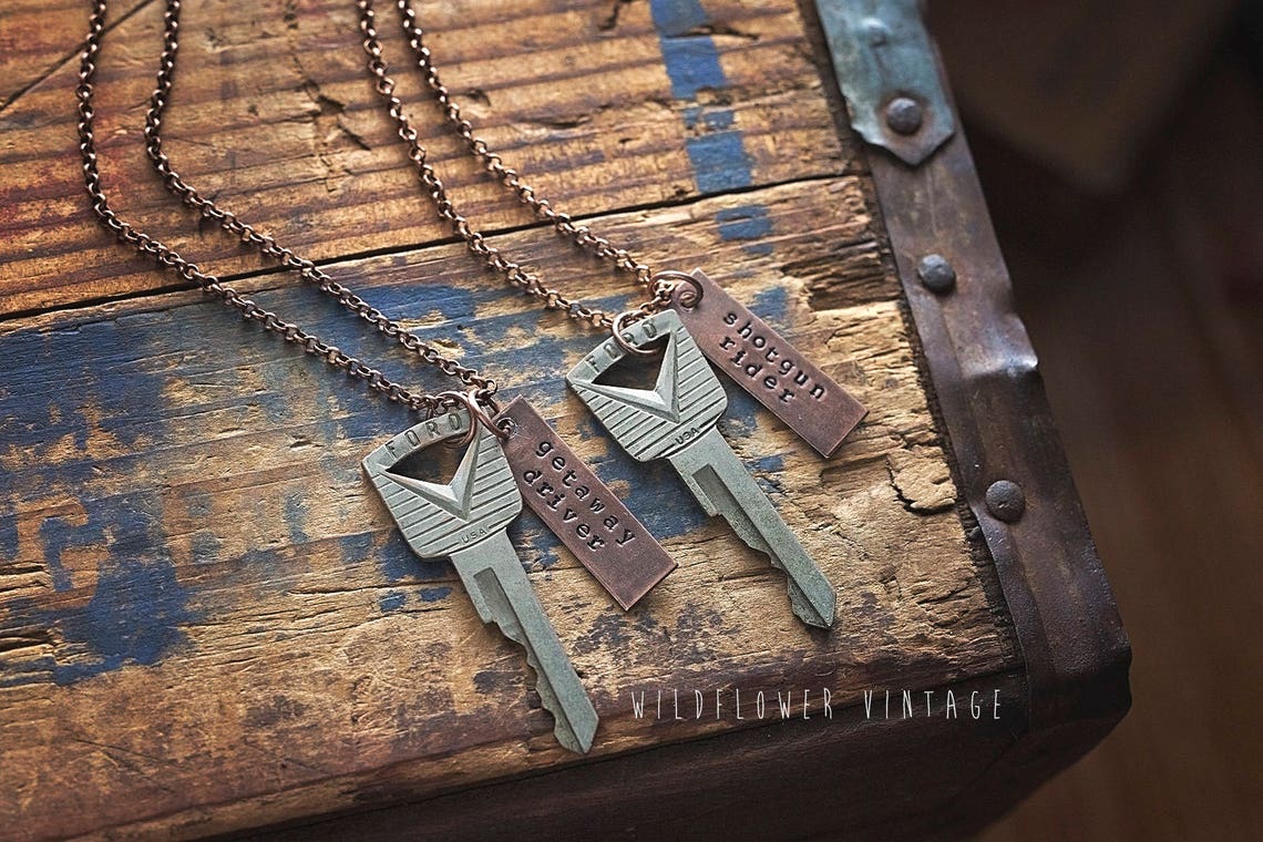 Best Friend Vintage Ford Key Necklace Set Hand Stamped - Etsy