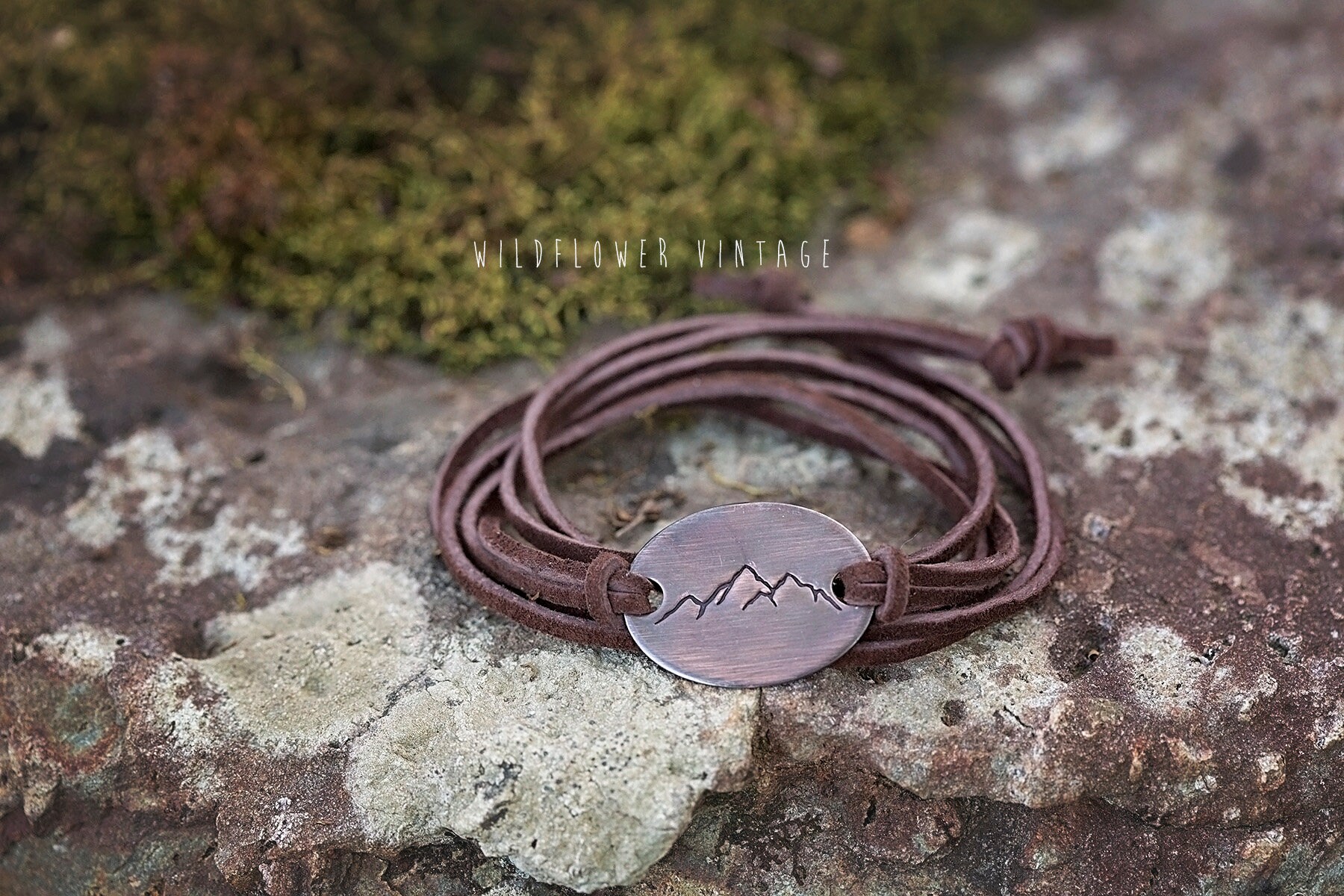 Mountain Range Leather Wrap Bracelet Hand-stamped Copper | Etsy