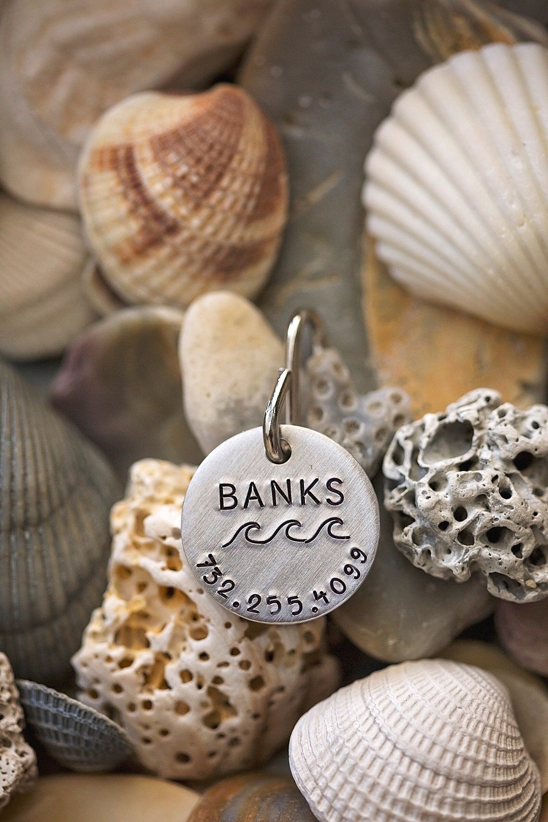 Hand Stamped Ocean Wave Dog ID Tag | Personalized Aluminum Pet Tag - Etsy