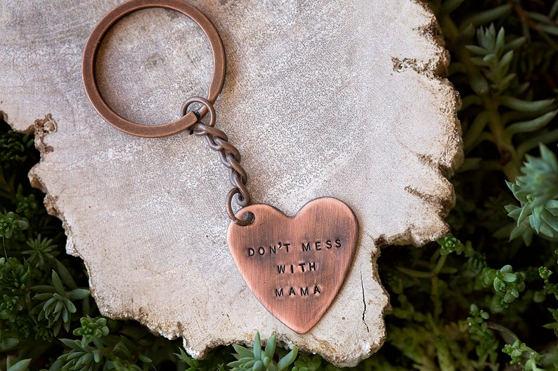 Tough as a Mother Keychain | Hand Stamped Copper Heart Mom Key Ring ...