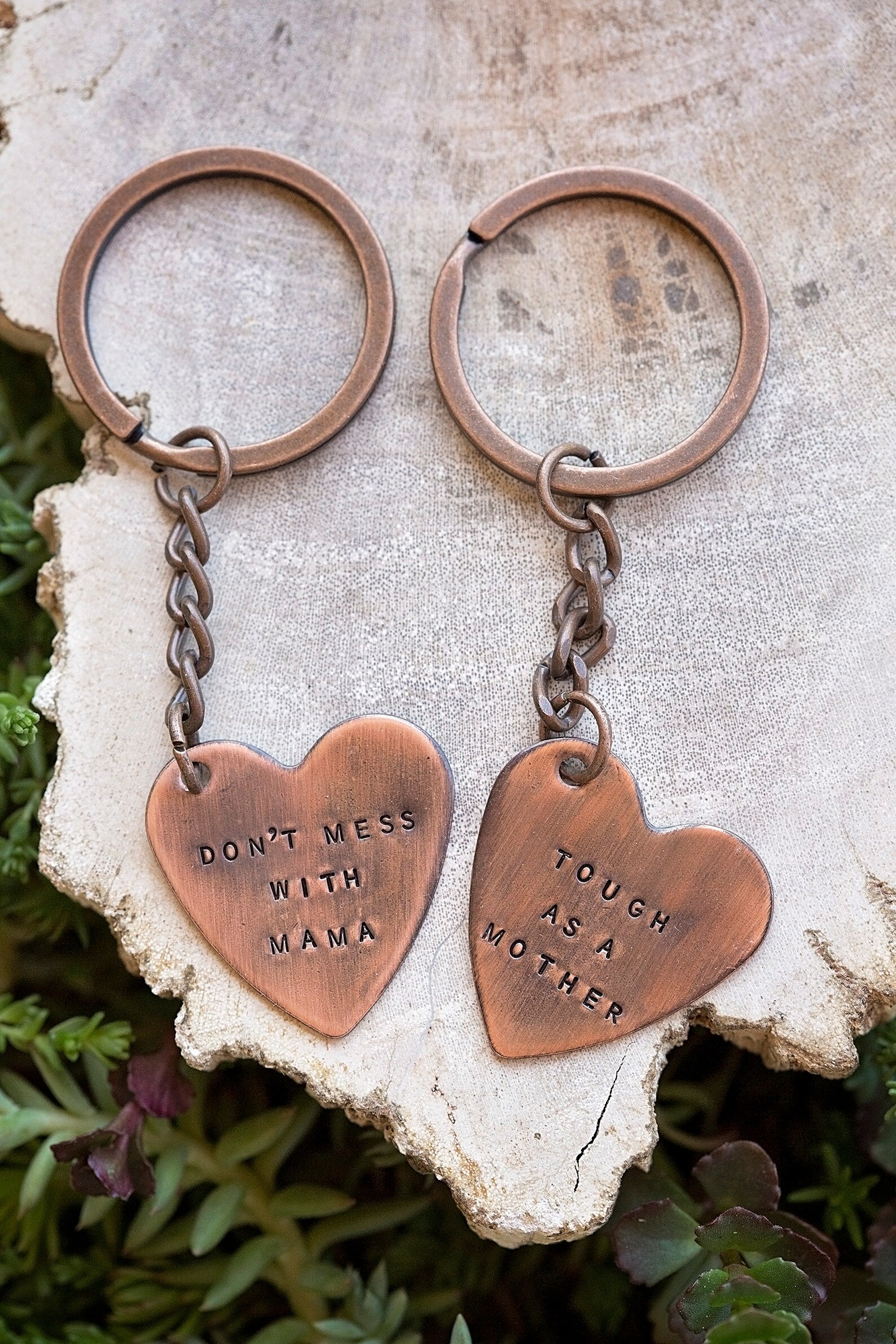 Tough as a Mother Keychain | Hand Stamped Copper Heart Mom Key Ring ...