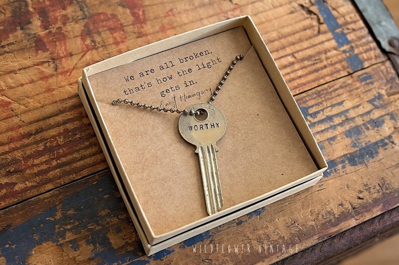 Worthy Key Necklace Ready To Gift Hand Stamped Encouraging | Etsy