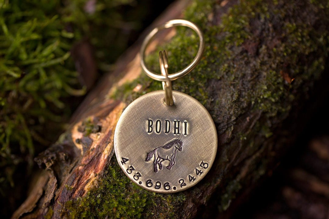 Western Horse Pet ID Tag | Personalized Hand Stamped Brass - Etsy
