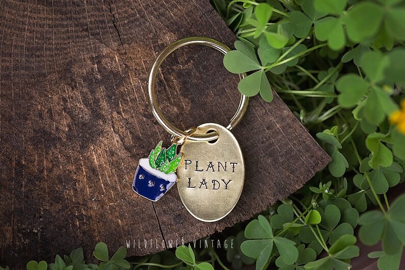 Plant Lady Key Chain Succulent Hand Stamped Brass Key Ring - Etsy