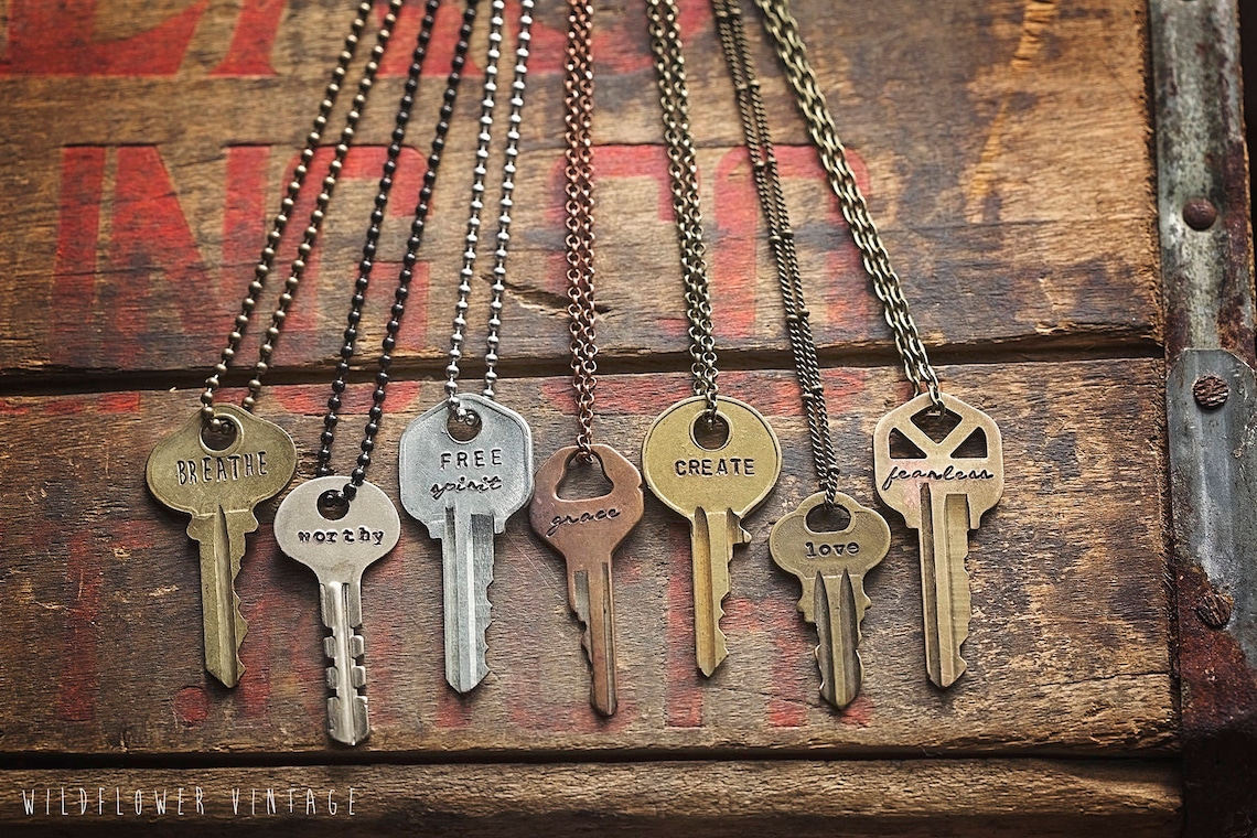 Authentic Vintage Key Necklace Custom Hand Stamped | Etsy