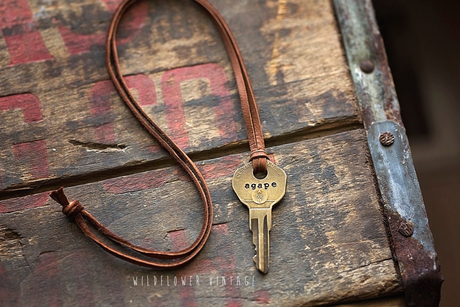 Custom Hand Stamped Key Necklace Leather Cord Hand Stamped | Etsy