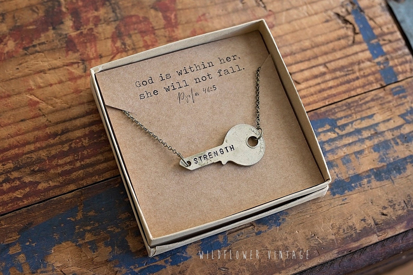 Strength Key Necklace Ready to Gift Hand Stamped Vintage - Etsy