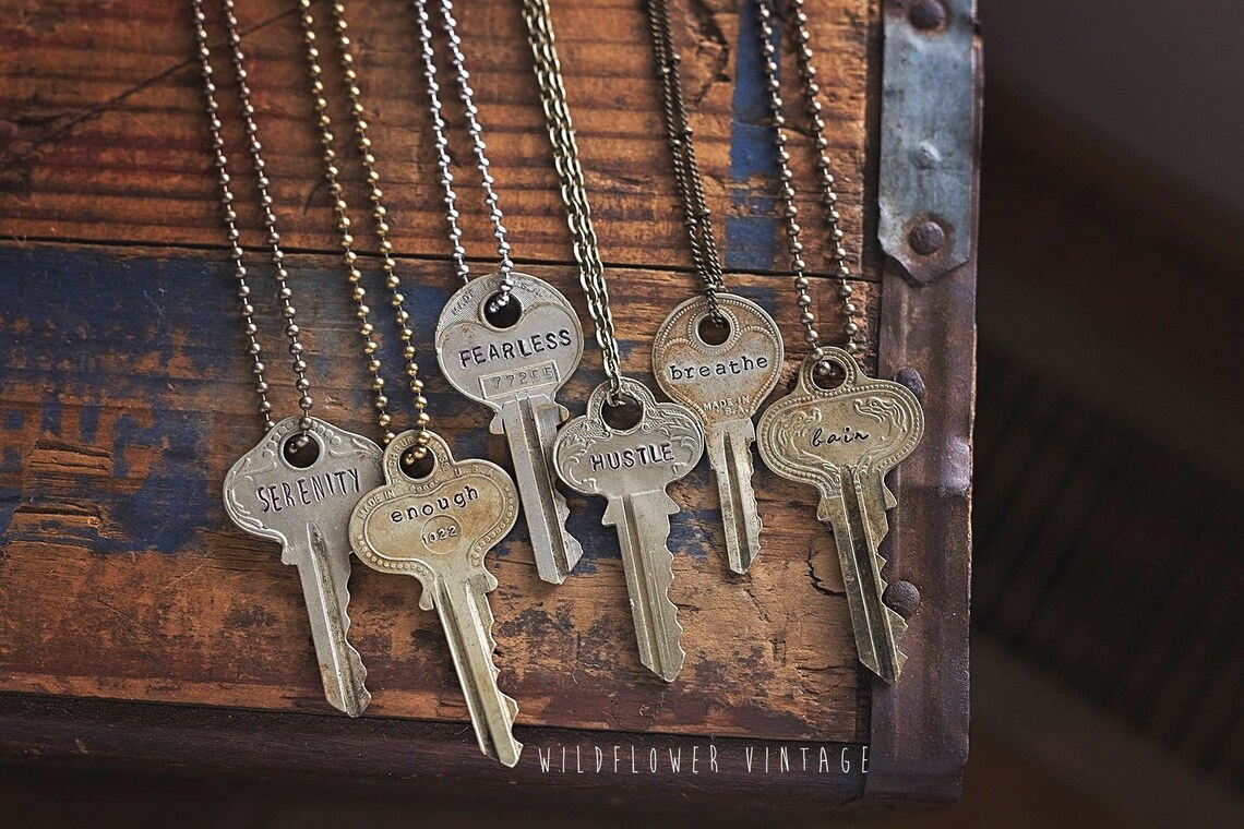 Vintage Ornate Key Necklace Custom Hand Stamped Vintage Boho | Etsy
