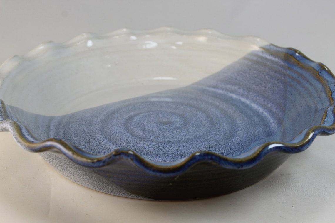 HANDMADE PIE PLATE Stoneware Pie Dish in Blue and White Glaze | Etsy