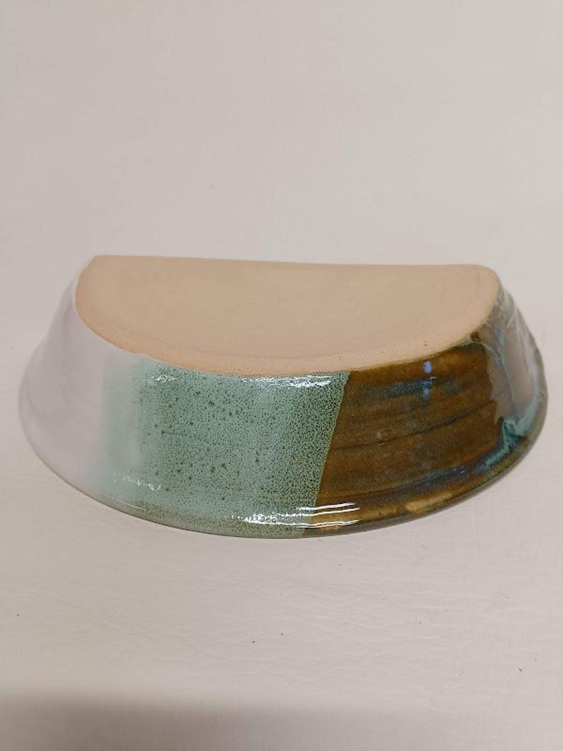 HALF PIE PLATE. Handmade Stoneware in Green / White Glazed Finish ...